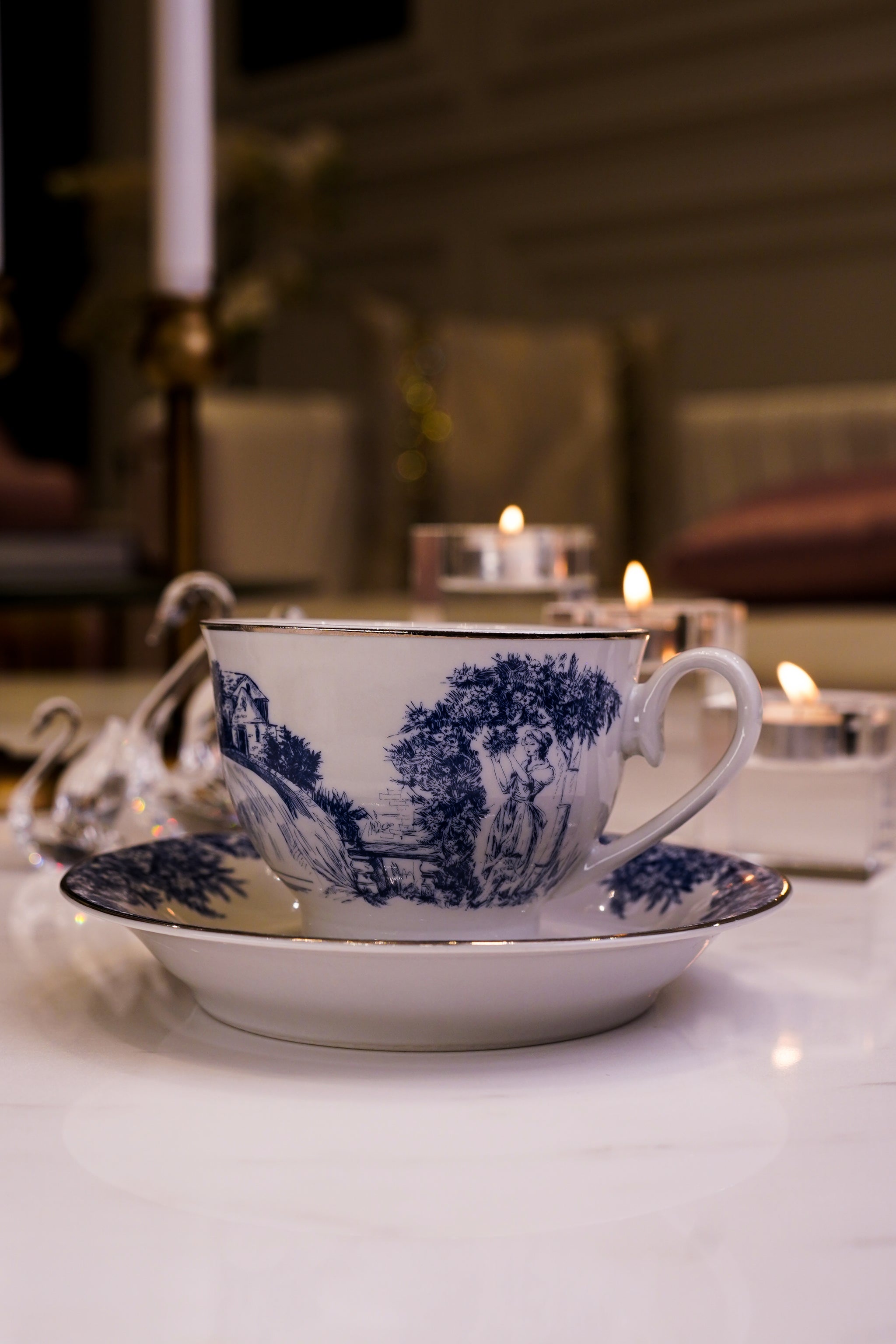 Sapphire & platinum - tea set for 6 persons (12 pcs)